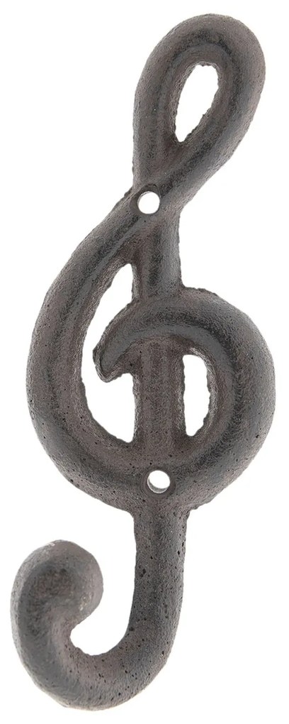 Nástěnný hnědý litinový háček - houslový klíč - 6*5*17 cm