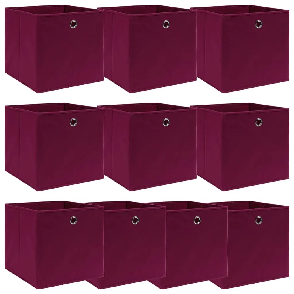 Úložné boxy 10 ks tmavě červené 32 x 32 x 32 cm textil 288343
