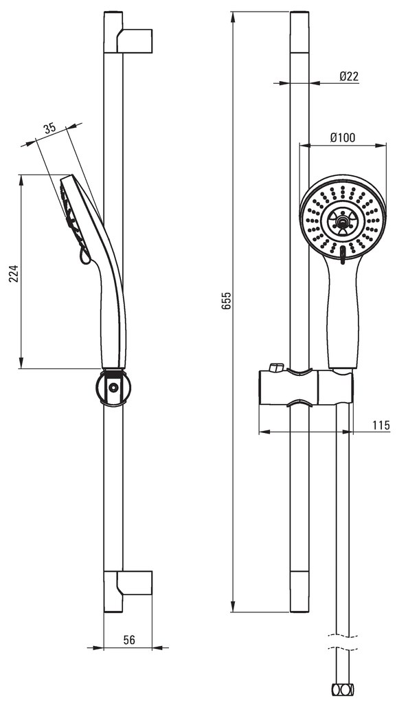 Deante Floks, sprchový sloup 65cm s 3-funkční ruční hlavicí a sprchovou hadicí 150cm, chromová, NGF_051K