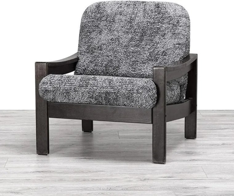 Bielastické potahy MARMO šedé křeslo s dřevěnými rukojeťmi (š. 40 - 70 cm)