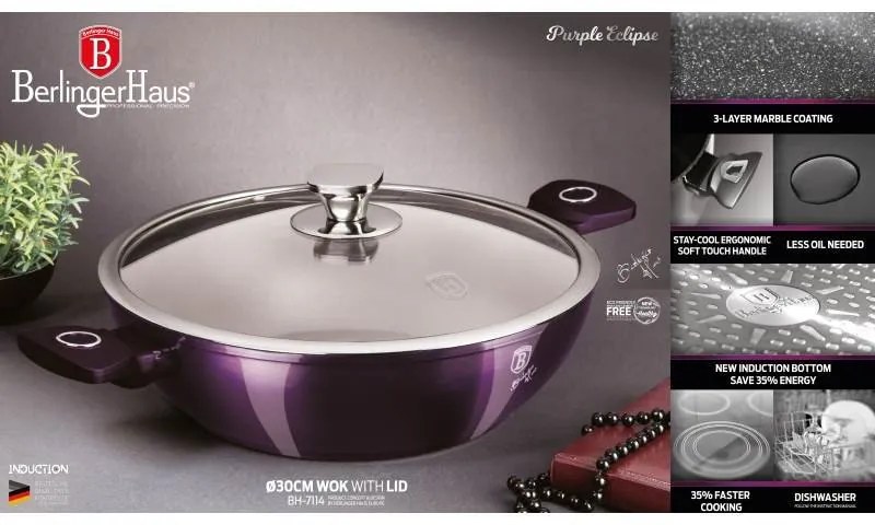 BERLINGERHAUS Pánev WOK s titanovým povrchem 30 cm Purple Eclipse Collection