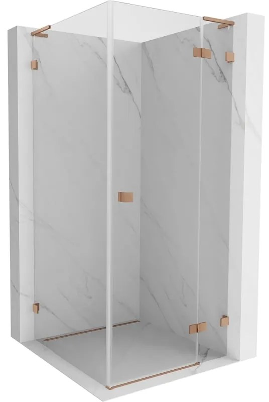 Mexen Lunar, L výklopný sprchový kout pravý 70 x 70 cm, 8mm čiré sklo, profil měděná matná, 834L-070-070-65-00-P