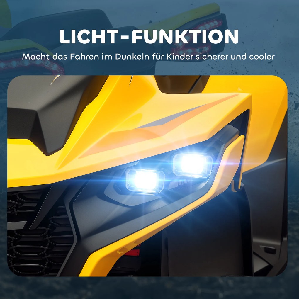 AIYAPLAY Elektro čtyřkolka pro děti, 3-6 km/h, LED světlomety, hudba, USB, pro děti 3-8 let, žlutá