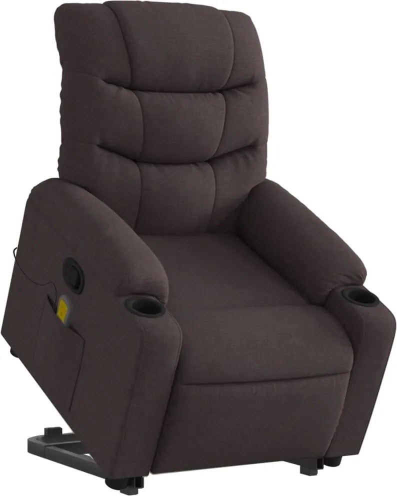Zvedací masážní polohovací křeslo tmavě hnědé textil 3206659