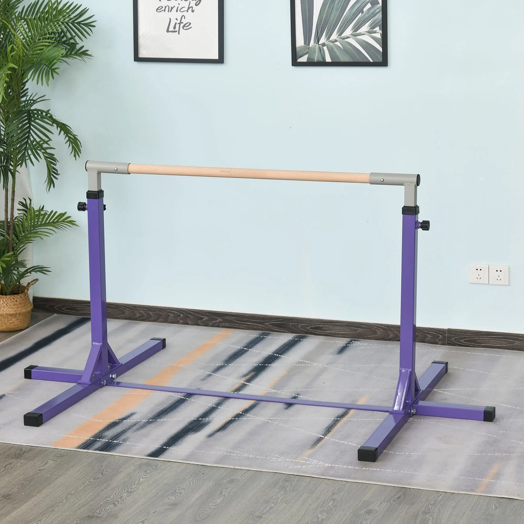 HOMCOM Dětská gymnastická tyč pro 3+ let, nastavitelné tréninkové barové zařízení 92-150 cm, horizontální gymnastická tyč pro zátěž 75 kg, 194x121x15…