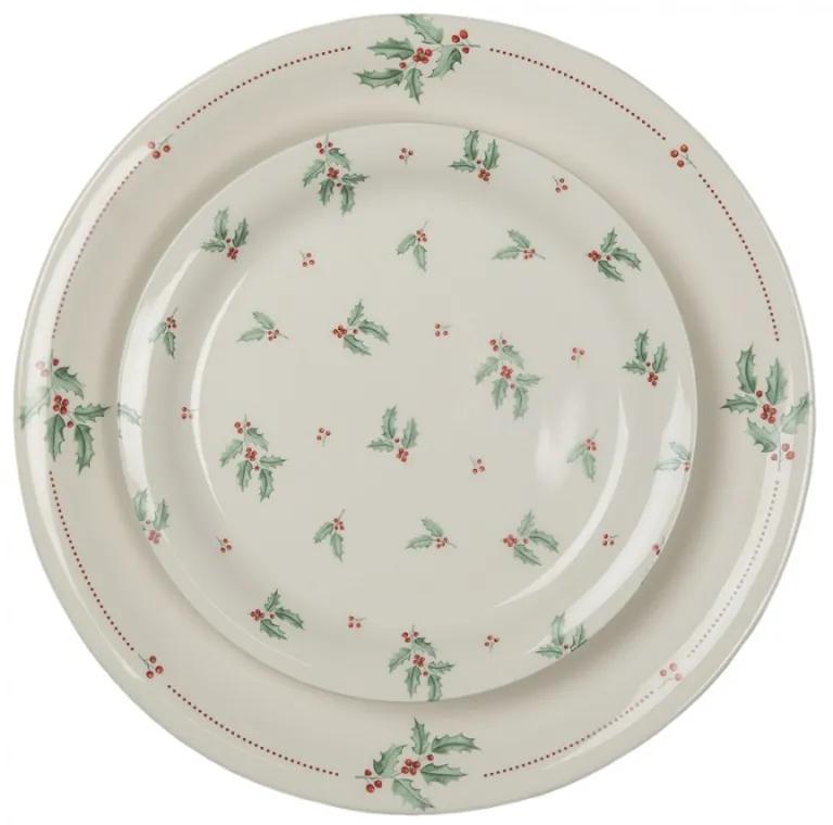 Porcelánový jídelní talíř s cesmínou a puntíky Holly Christmas – 28 cm