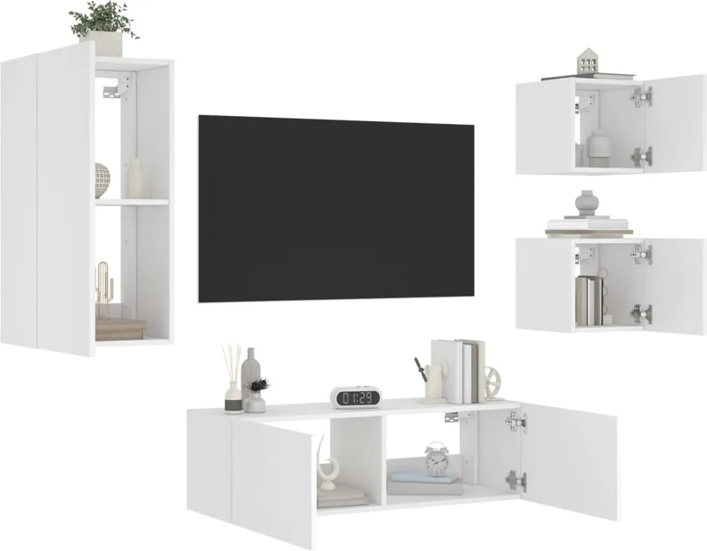 4dílná obývací stěna s LED osvětlením bílá 3216881