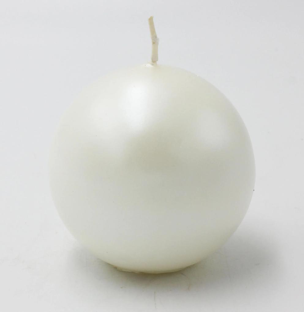 Svíčka koule metalická bílá 8 cm