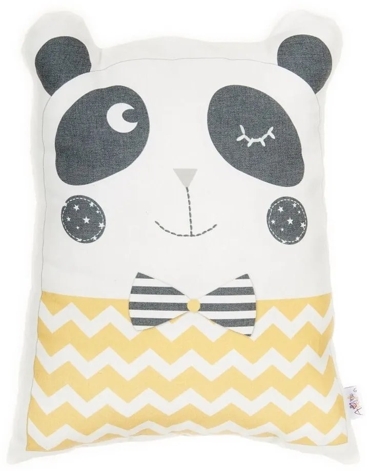 Žlutý dětský polštářek s příměsí bavlny Mike & Co. NEW YORK Pillow Toy Panda, 25 x 36 cm