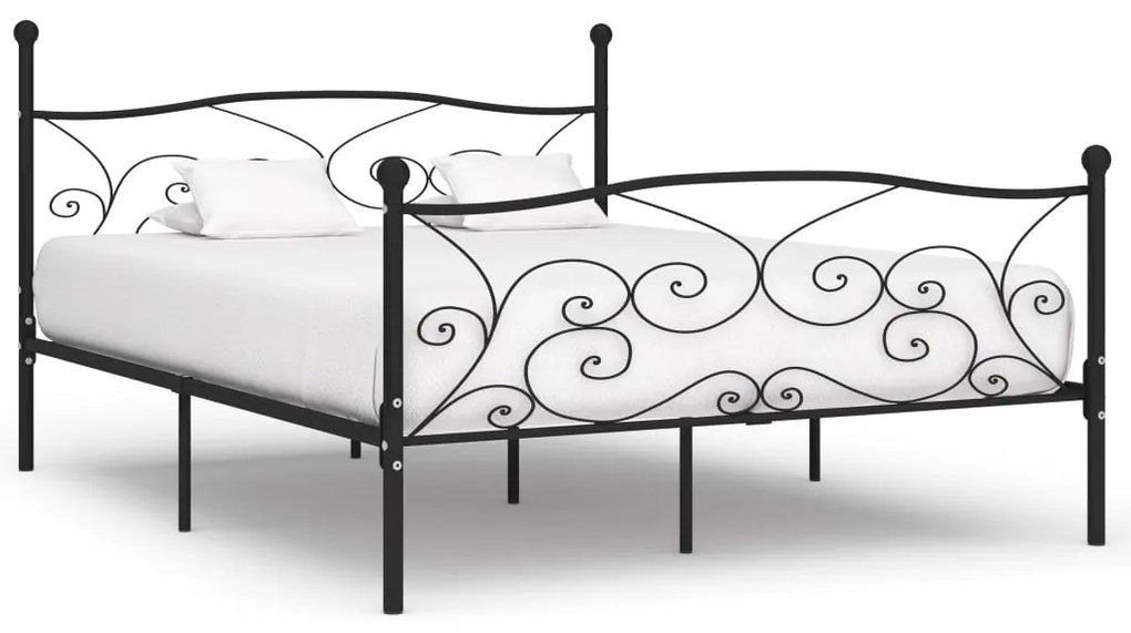 Rám postele s laťkovým roštem černý kov 200 x 200 cm - Default Title