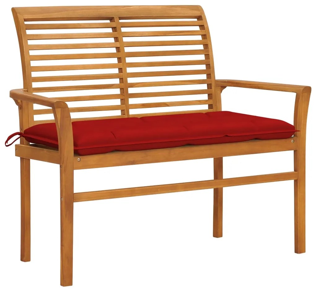 3062670 vidaXL Zahradní lavice s červenou poduškou 112 cm masivní teak