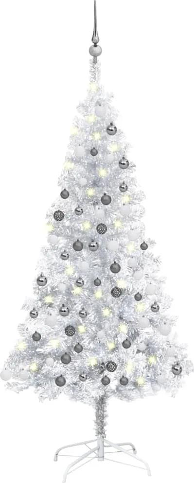 vidaXL Umělý vánoční stromek s LED a sadou koulí 150 cm PET [3077584] Barva: Stříbrná a zlatá
