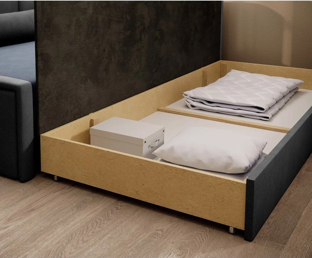 Modrá/šedá žinylková rozkládací/s úložným prostorem pohovka 214 cm Fulgeo – ELTAP