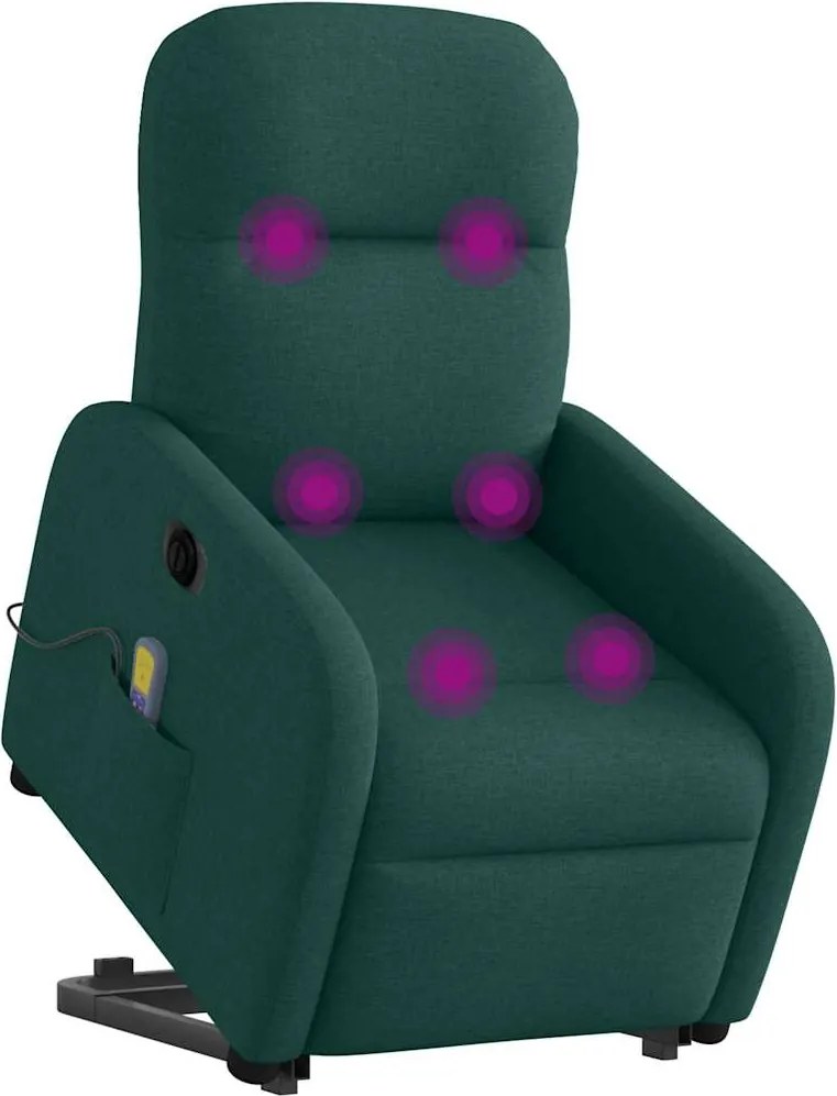 Elektrické zvedací masážní polohovací křeslo zelené textil 3303008