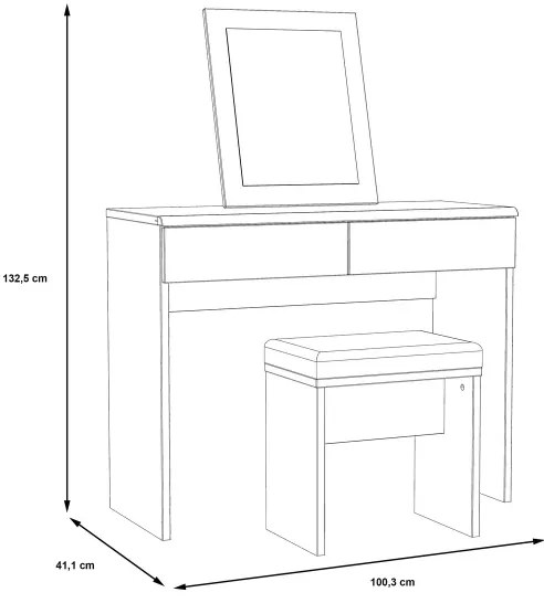 Toaletní stolek JUNO + taburet 45x29,6 cm hnědá/černá