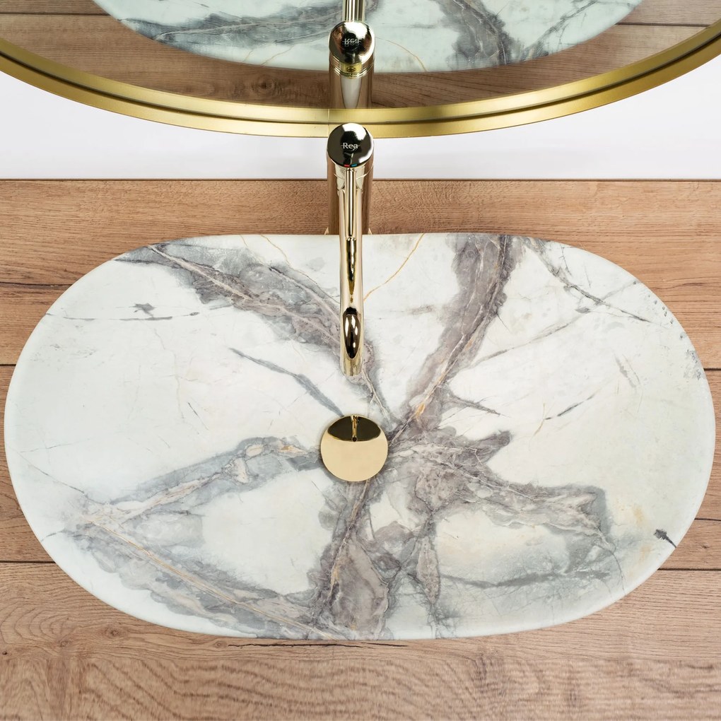 Rea Royal Sand, umyvadlo na desku 62x37x16 cm, imitace kamene, REA-U6502
