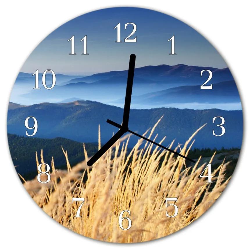 Skleněné hodiny kulaté Hory trávy