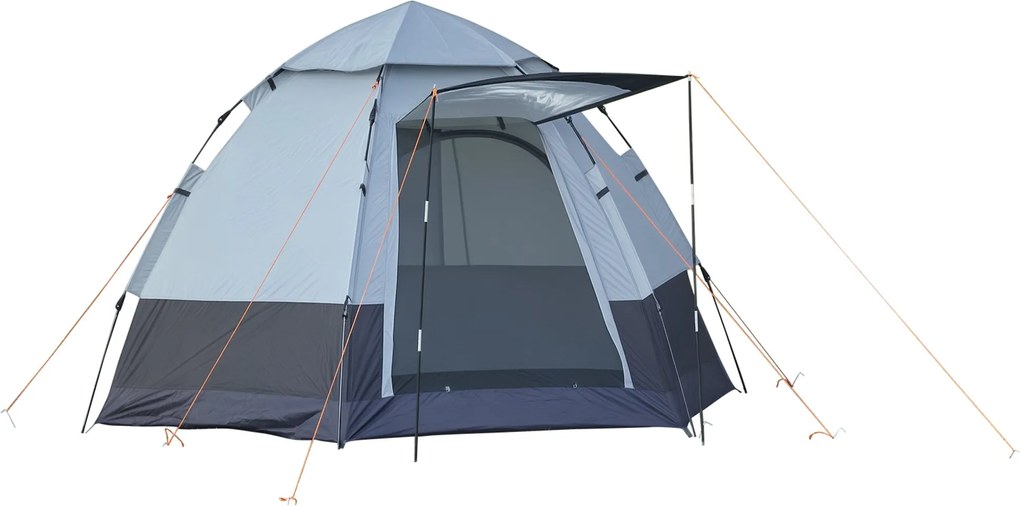 Stan Outsunny pro kempování pro 3-4 osoby, rodinný kupolovitý stan 210T polyuretan 3000mm, snadná instalace pro rodinné treky a festivaly, šedý+černý,