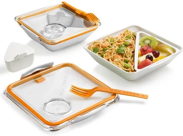 BLACK-BLUM Lunch box Apetit bílý/modrý oranžová vidlička