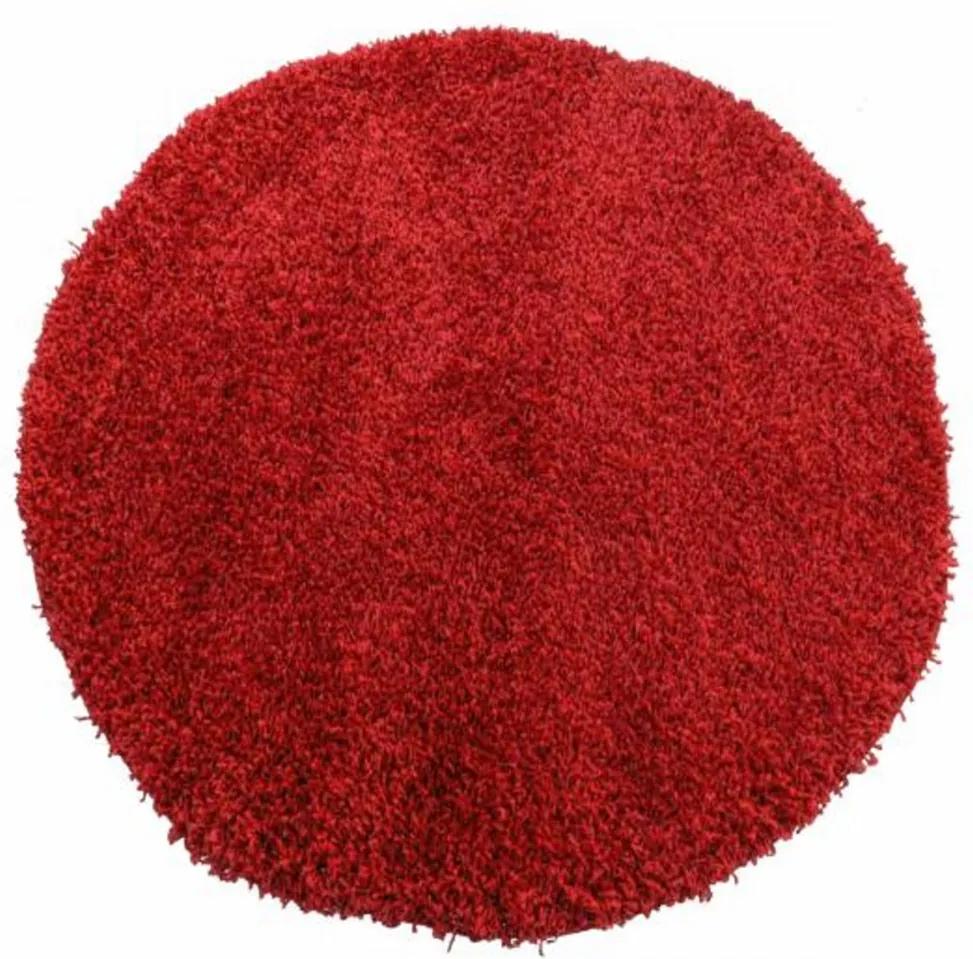 Kusový koberec Shaggy vlas 50 mm červený kruh, Velikosti 100x100cm