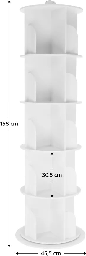 Otočný regál, 5 polic, bílá, ERION TYP 2 + dárek