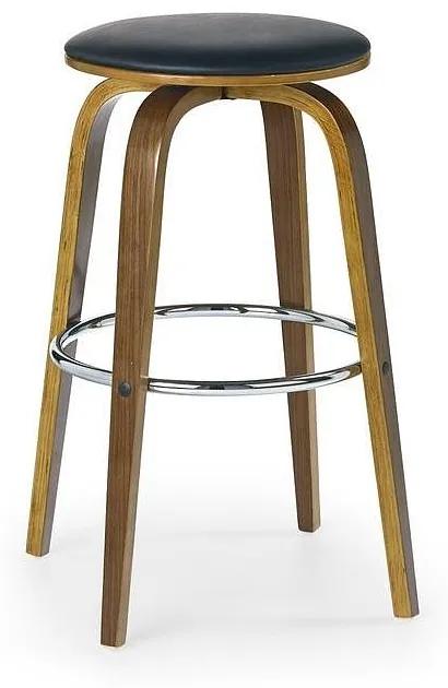 Barová stolička Amarisa, chromovaná ocel + překližka + ekokůže, ořech / černá