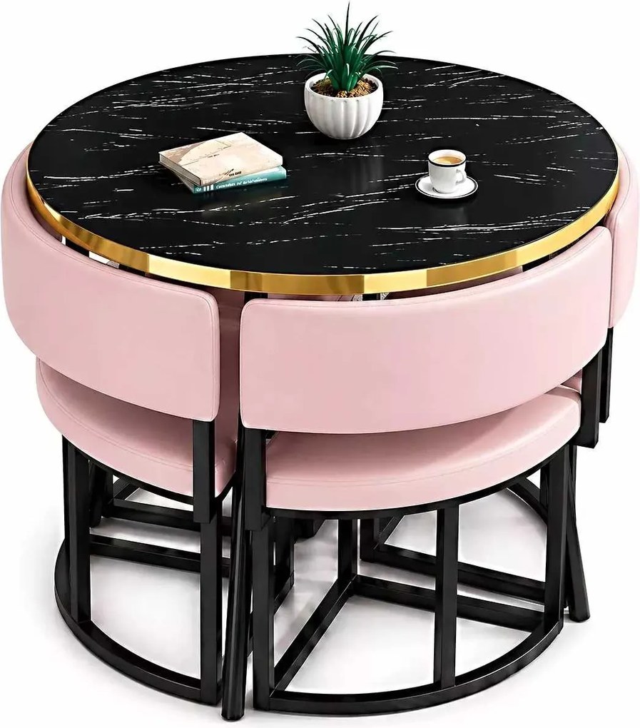 LuxuryForm DESIGN Jídelní set MONTE 4+1 - růžový / černý