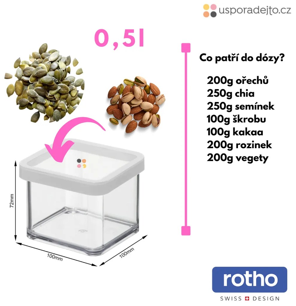 Rotho Dóza na potraviny 0,5l Rotho Loft - MINI, bílá, bez štítku - Chci to bez štítku