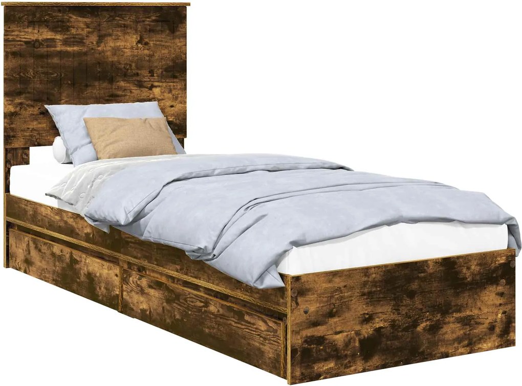 Postel s úložným prostorem se zásuvkou Kouřový dub 75 x 190 cm 3411261