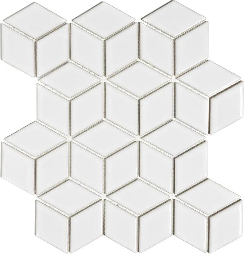 FIN Keramická mozaika bílá Mozaika RHOMBUS Bílá Lesk 4,8x8,3 (26,7x30,9) cm - PACU100