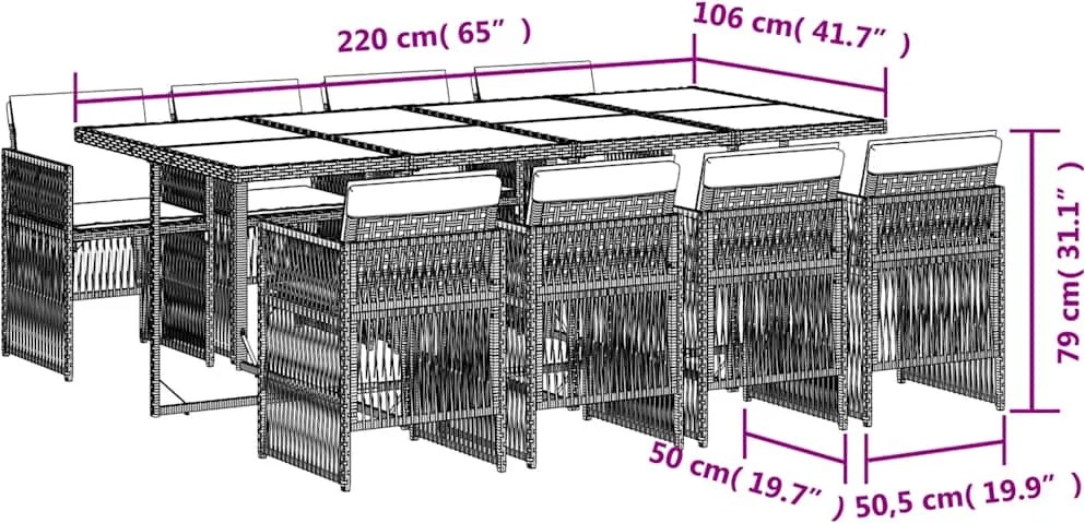 9dílný zahradní jídelní set s poduškami černý polyratan 3210918