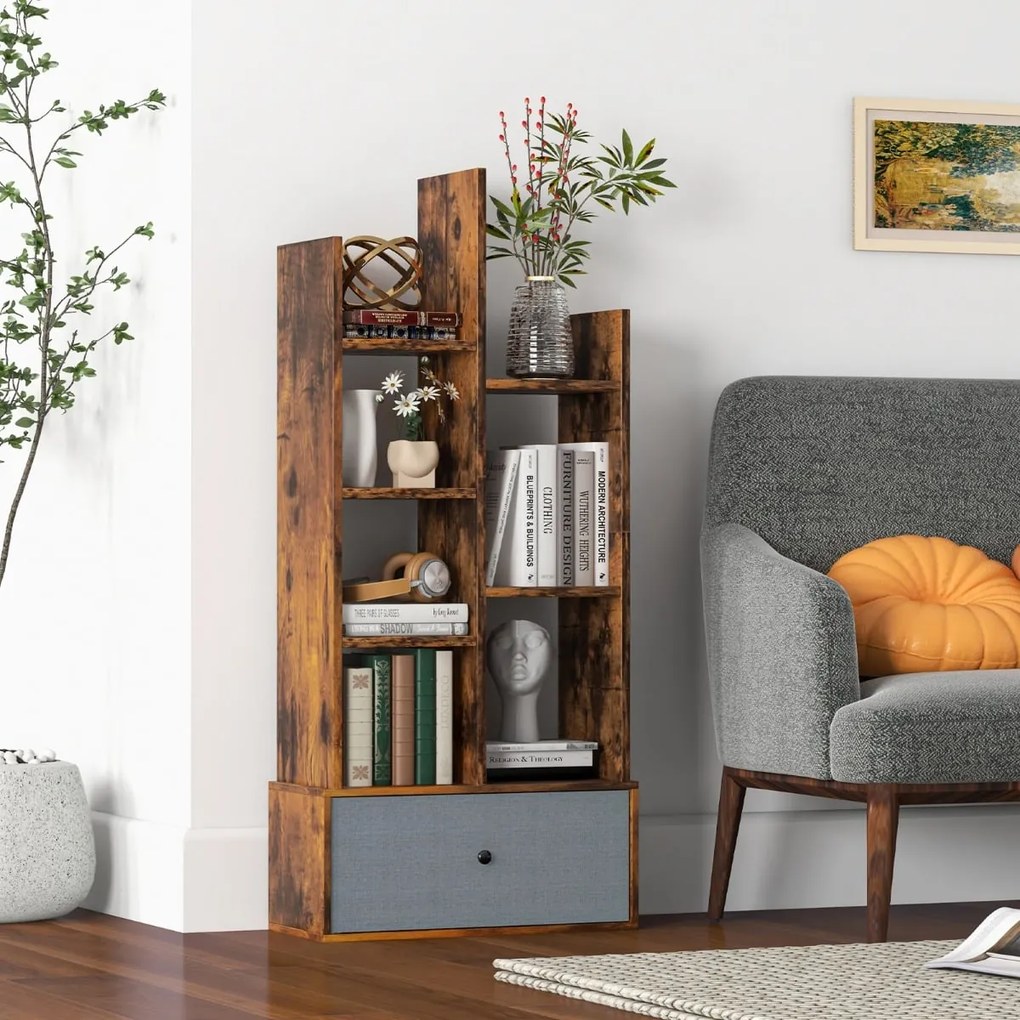 Costway 7-Tier otevřená knihovna se zásuvkou – 53 × 24 × 118 cm