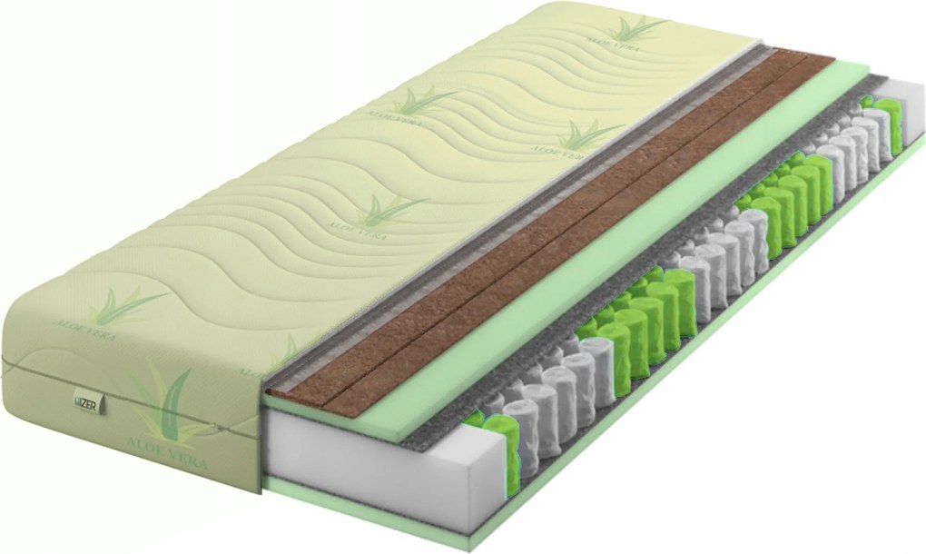 Matrace 80x190 pružinová taštičková Aloe 2x Kokos H3 H5