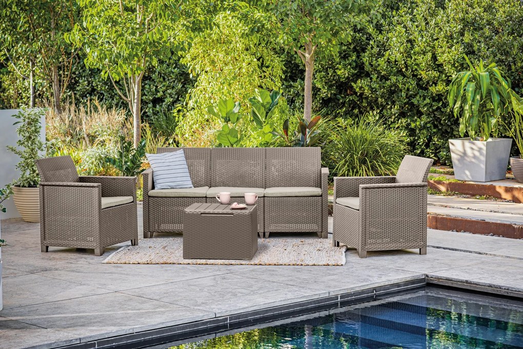 KETER ELODIE 3 SEATER Set zahradní s úložným stolem, cappuccino/béžová 17212057