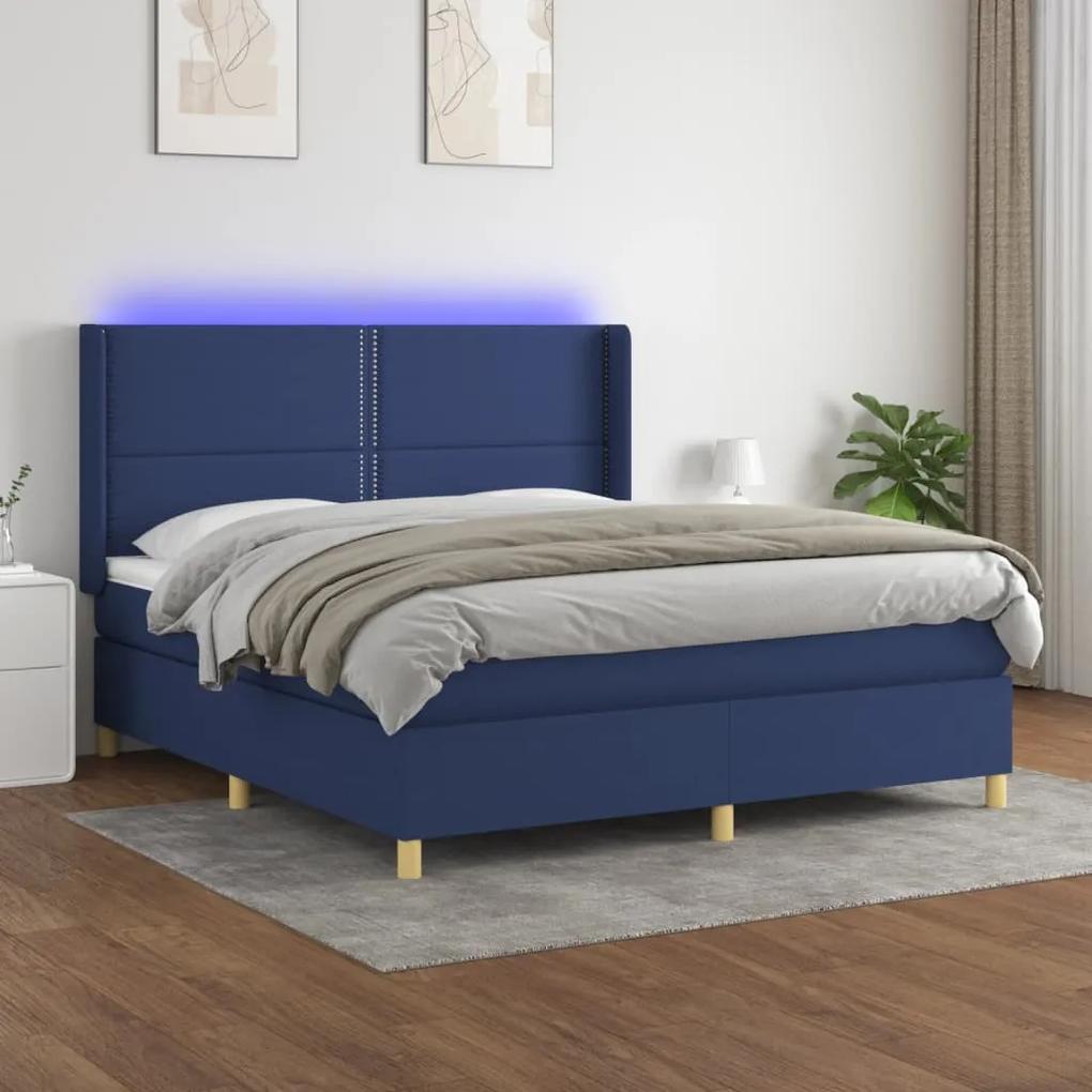 Box spring postel s matrací a LED modrá 180x200 cm textil,  3138819