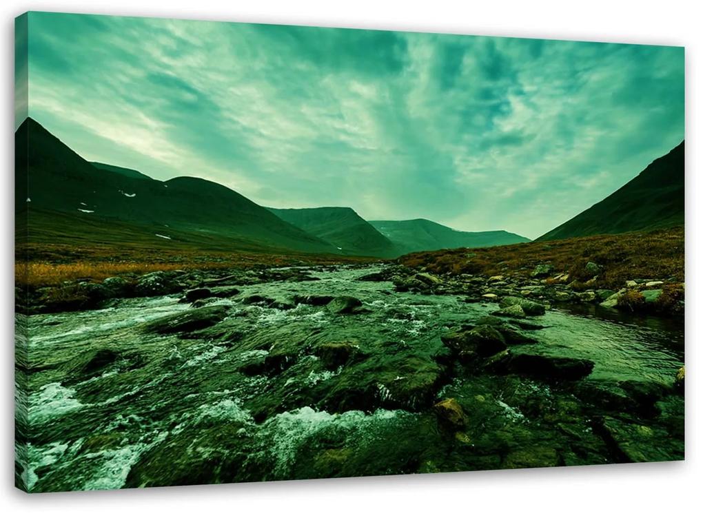 Gario Obraz na plátně Spěchající řeka v zelené barvě Rozměry: 60 x 40 cm