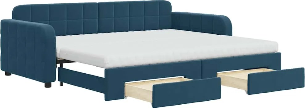 Válenda s přistýlkou a zásuvkami modrá 90 x 200 cm samet 3197000