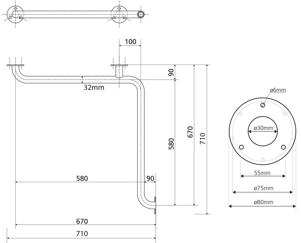 Sapho, Madlo do sprchy 670x670mm, nerez, XH544