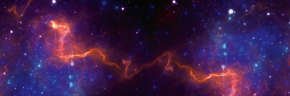 DIMEX | Fototapeta do kuchyně Barevná galaxie KI-180-236 | 180 x 60 cm | modrá, fialová, černá, oranžová
