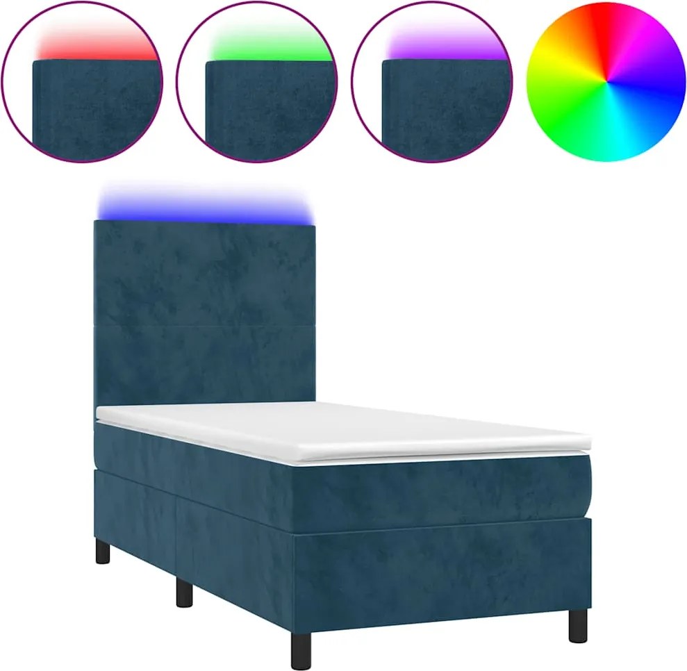 Box spring postel s matrací a LED tmavě modrá 80 x 200 cm samet 3135973