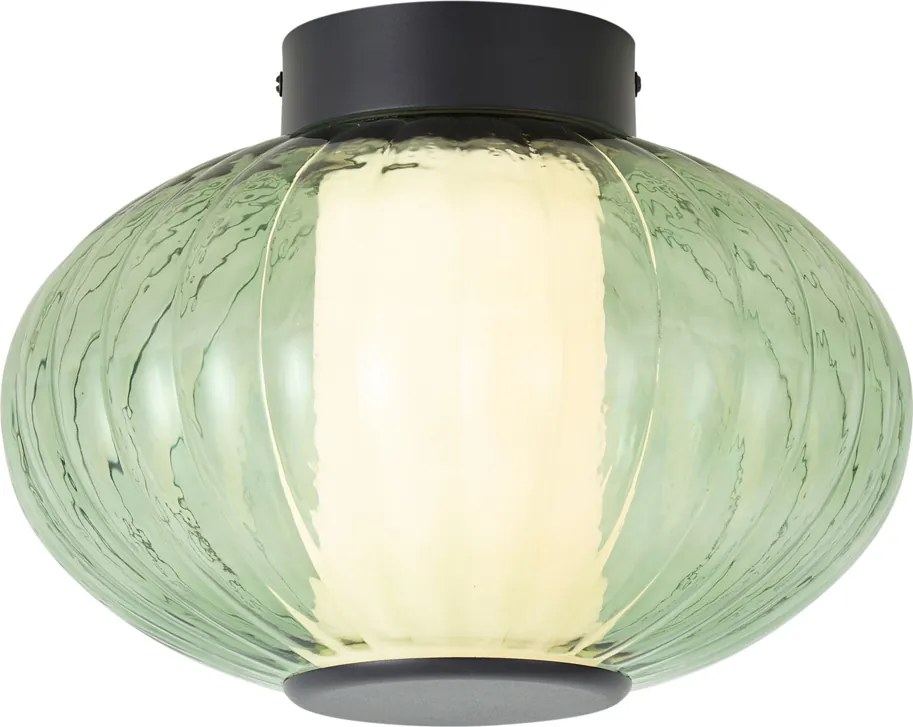 Designové stropní svítidlo černé 28 cm se zeleným sklem vč. LED 3-stupňové stmívatelné - Margherite