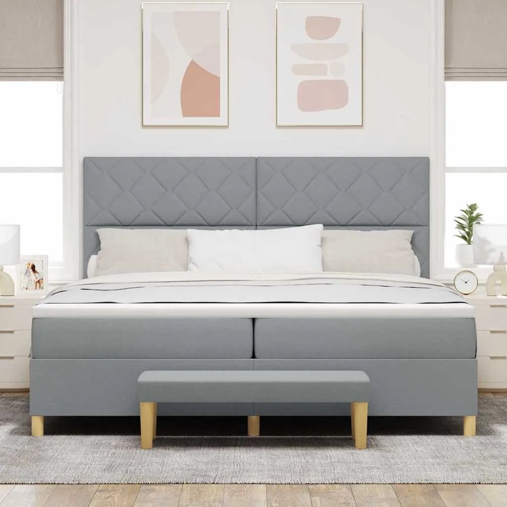 Postel s boxspringem s čelo Světle šedá 200 x 200 cm textil 3344401