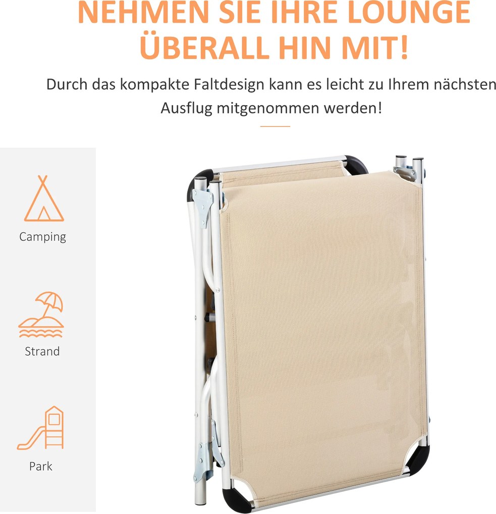 Outsunny skládací zahradní lehátko s polštářem ergonomické relaxační lehátko s 4stupňově nastavitelným opěradlem, hliníkové, nosnost až 120 kg, vhodn…