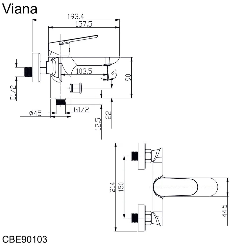 Mereo Viana vanová nástěnná baterie 150 mm bez příslušenství mosaz chrom CBE90103