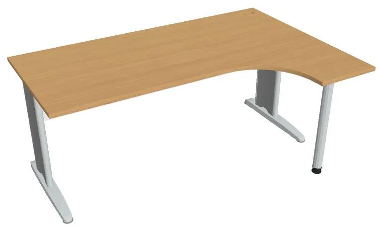 Stůl ergo oblouk levý 180×120/80 cm - Hobis Cross CE 1800 L Dekor stolové desky: buk, Dekor lamino podnože: bílá, Barva nohou: Stříbrná