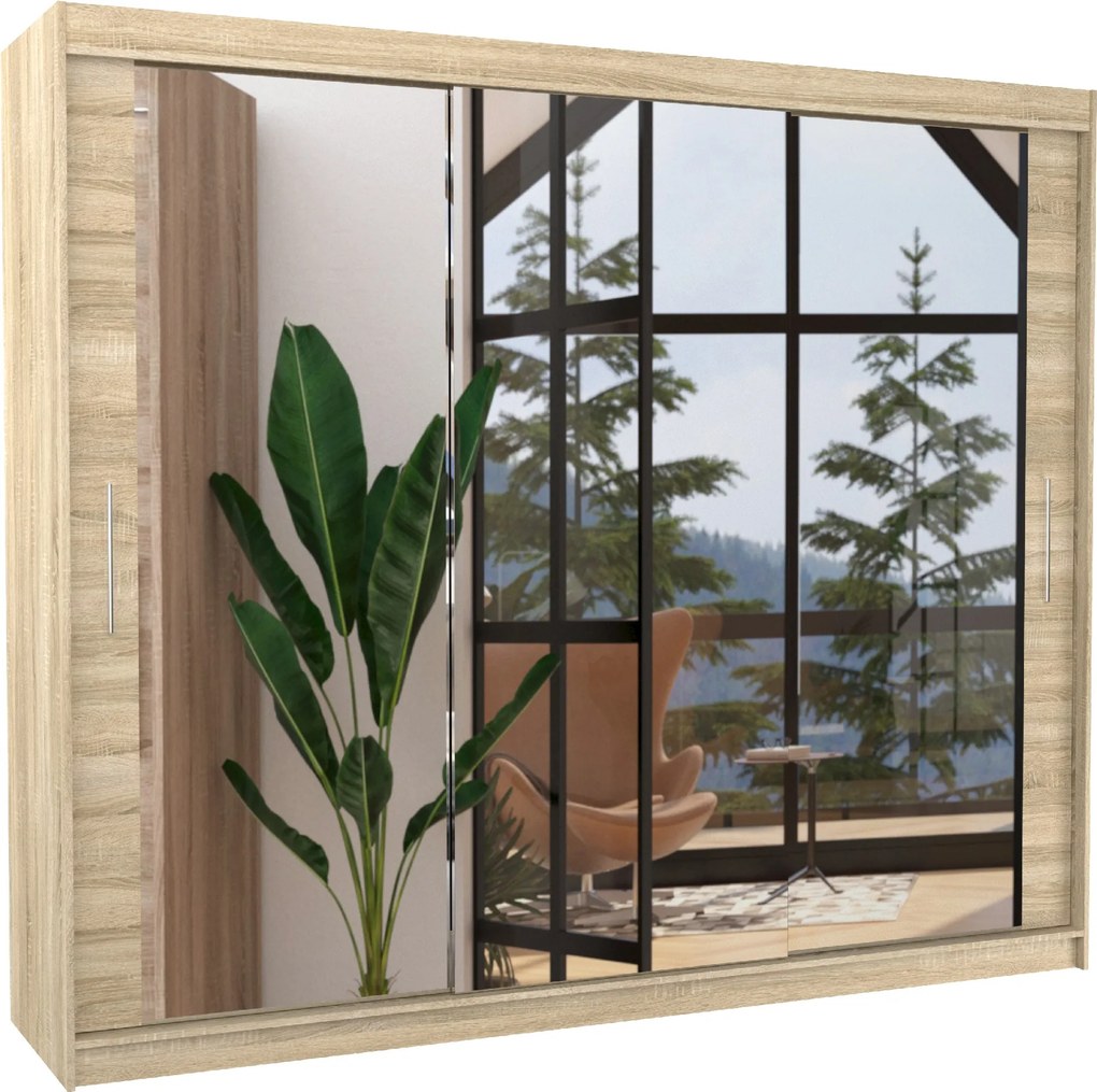 ADRK Furniture Skříň s posuvnými dveřmi a zrcadlem CHESTER 250 ADRK-SW-CHE-S-250