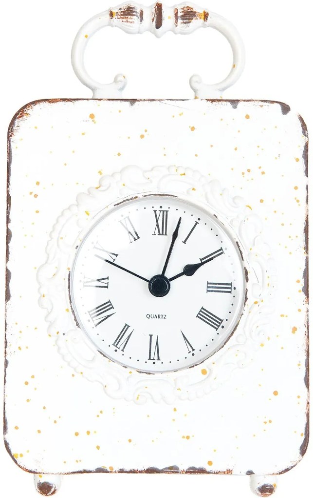 Kovové stolní hodiny bílé s patinou -10*3*16 cm/1xAAA