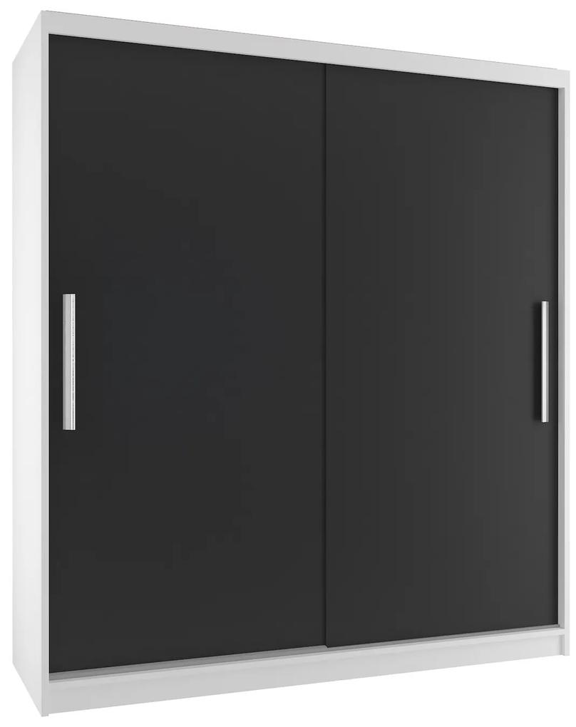 Šatní skříň 133 cm Belini bílý mat / černý mat s posuvnými dveřmi  SI SZP2/2/W/B/0/AL