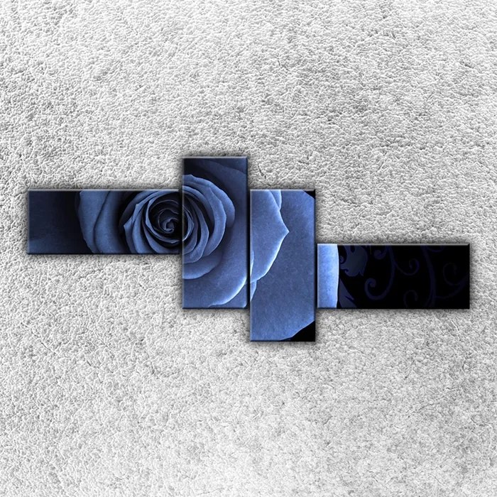 Xdecor Modrá růže (200 x 85 cm) - Čtyřdílný obraz