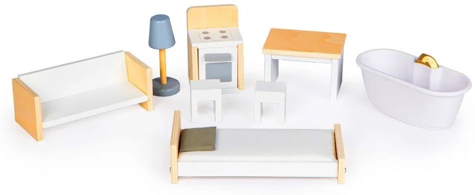 Dřevěný domeček pro panenky s nábytkem